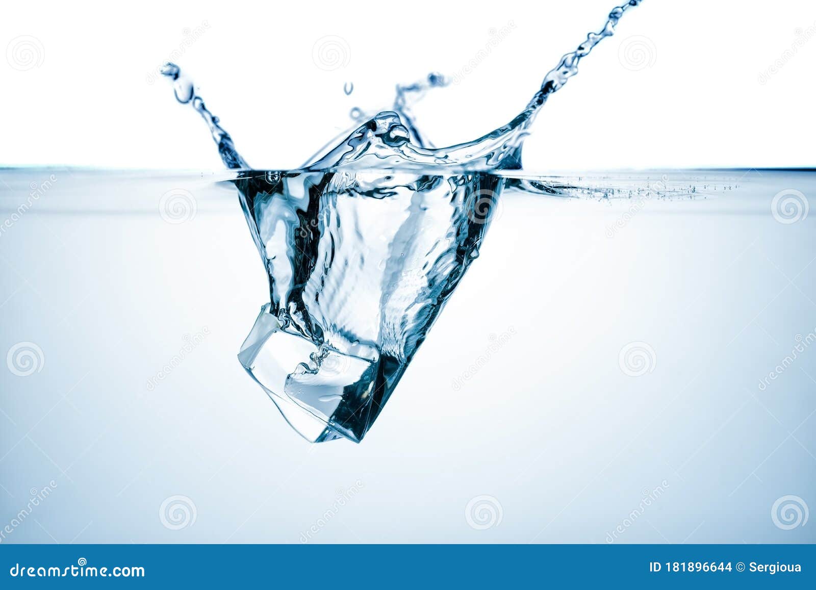 Abstract, Minimalistic Splash of Water with Ice Cubes on a White ...