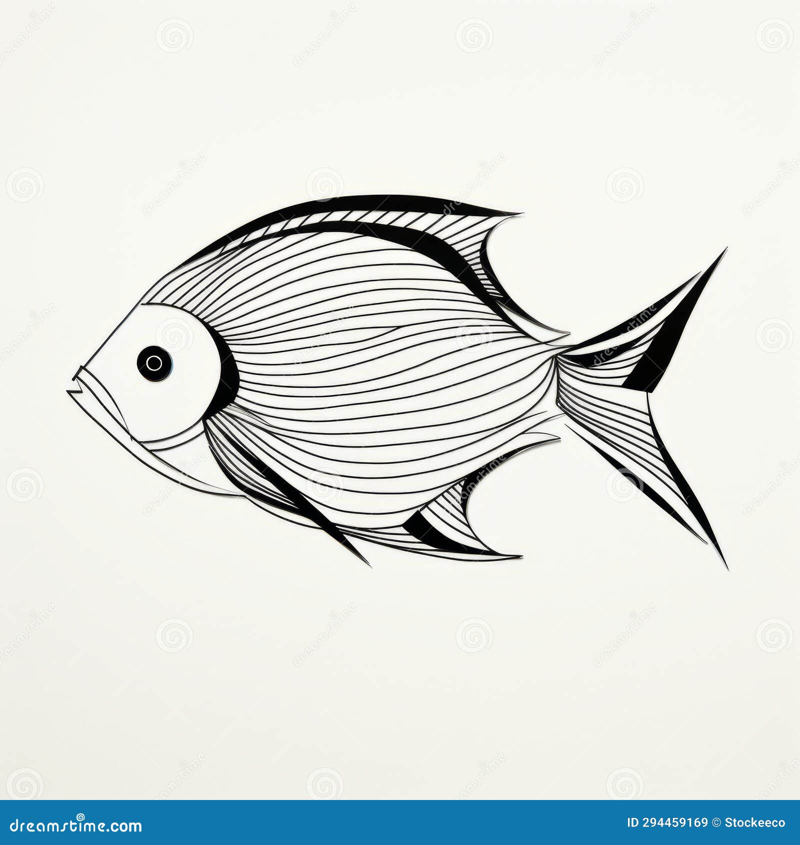 Abstract Minimalistic Tropical Fish Drawing with Rhythmic Linear ...