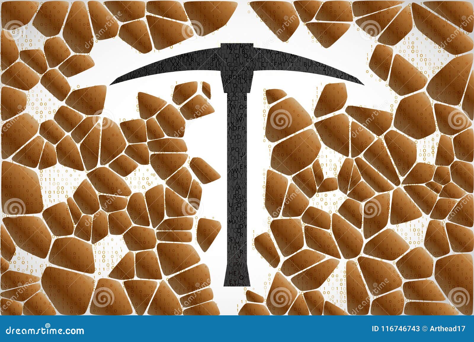Abstract Mining Concept with Pickaxe, Computer Code and Stones. Stock ...