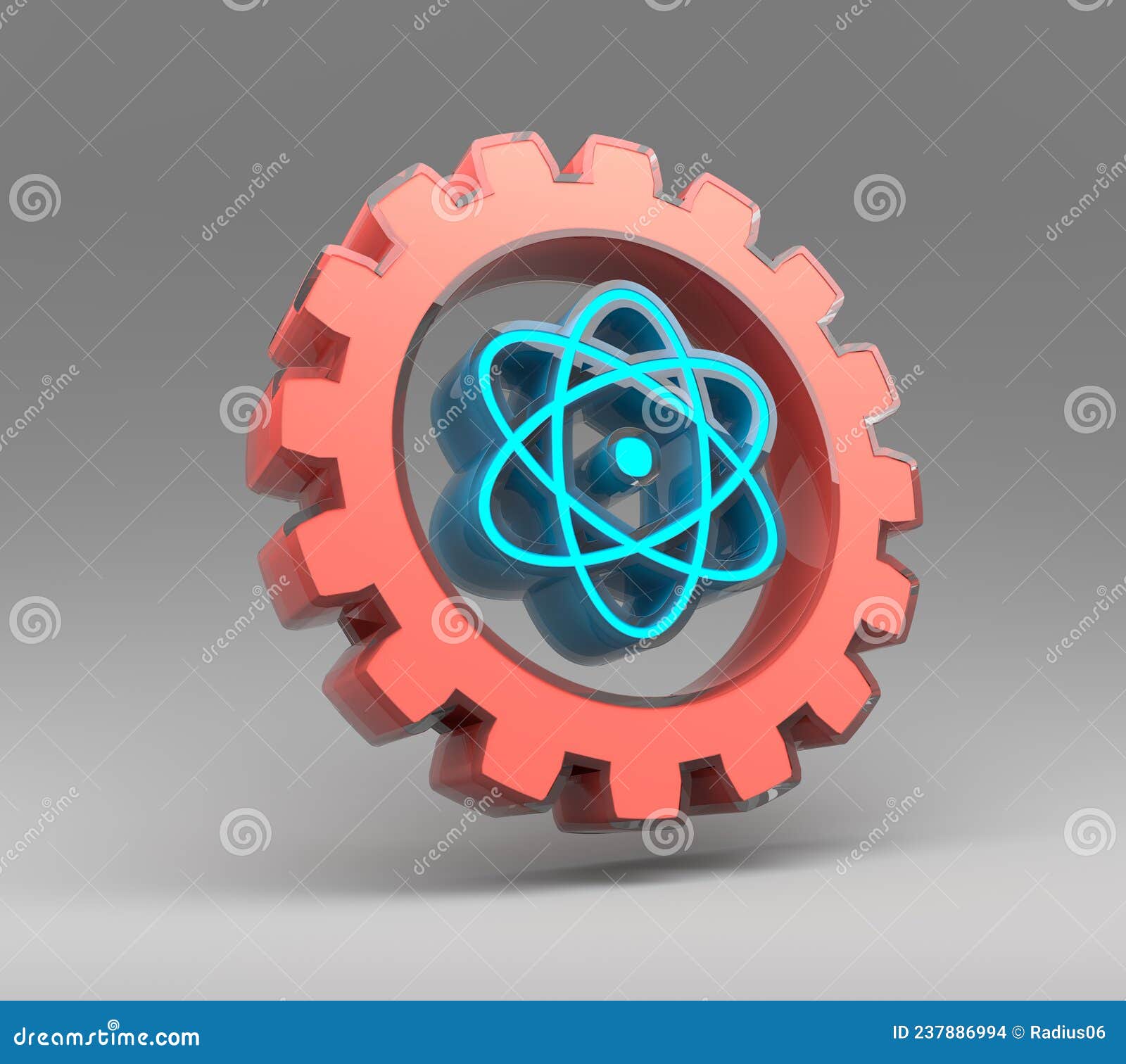 Abstract Model of Atom with Cog Wheel. 3D Render Stock Illustration ...