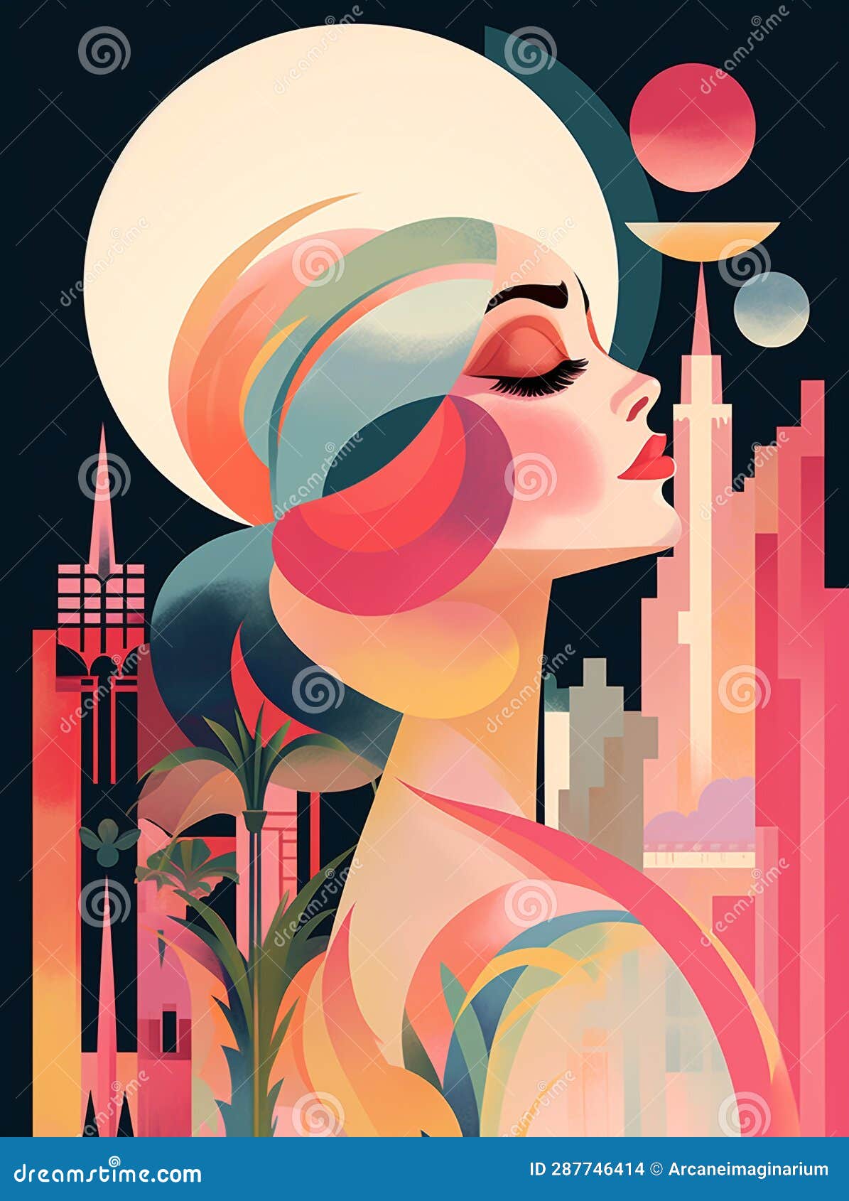 Woman In Art Deco Style Portrait Of A Girl Dressed In The Style Of The
