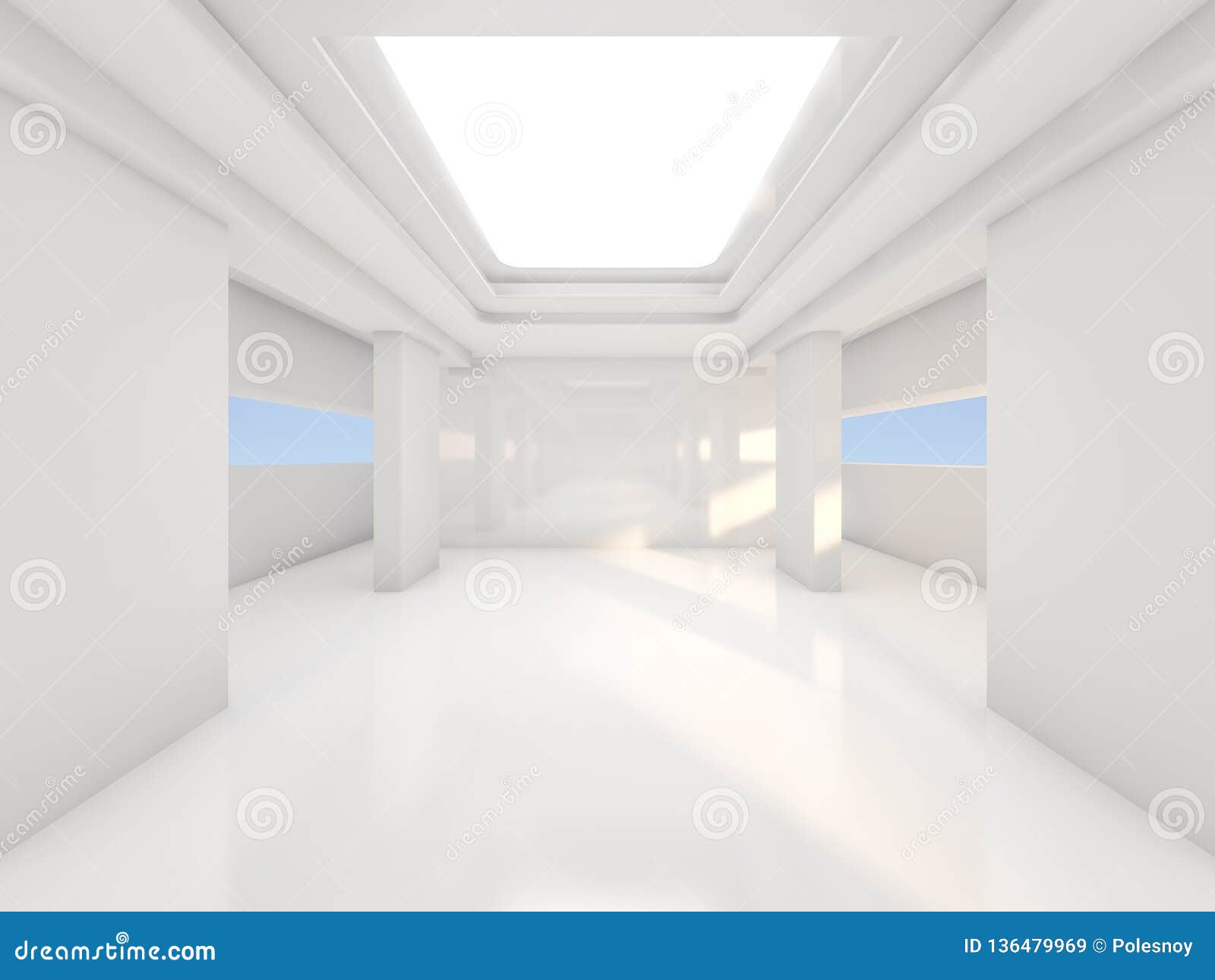 Abstract Modern Architecture Background, Empty Open Space Interior. 3D ...
