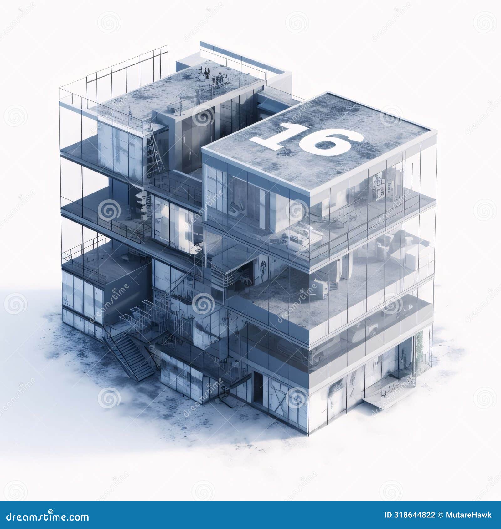 Abstract Modern Architecture on White Background, 3d Render ...