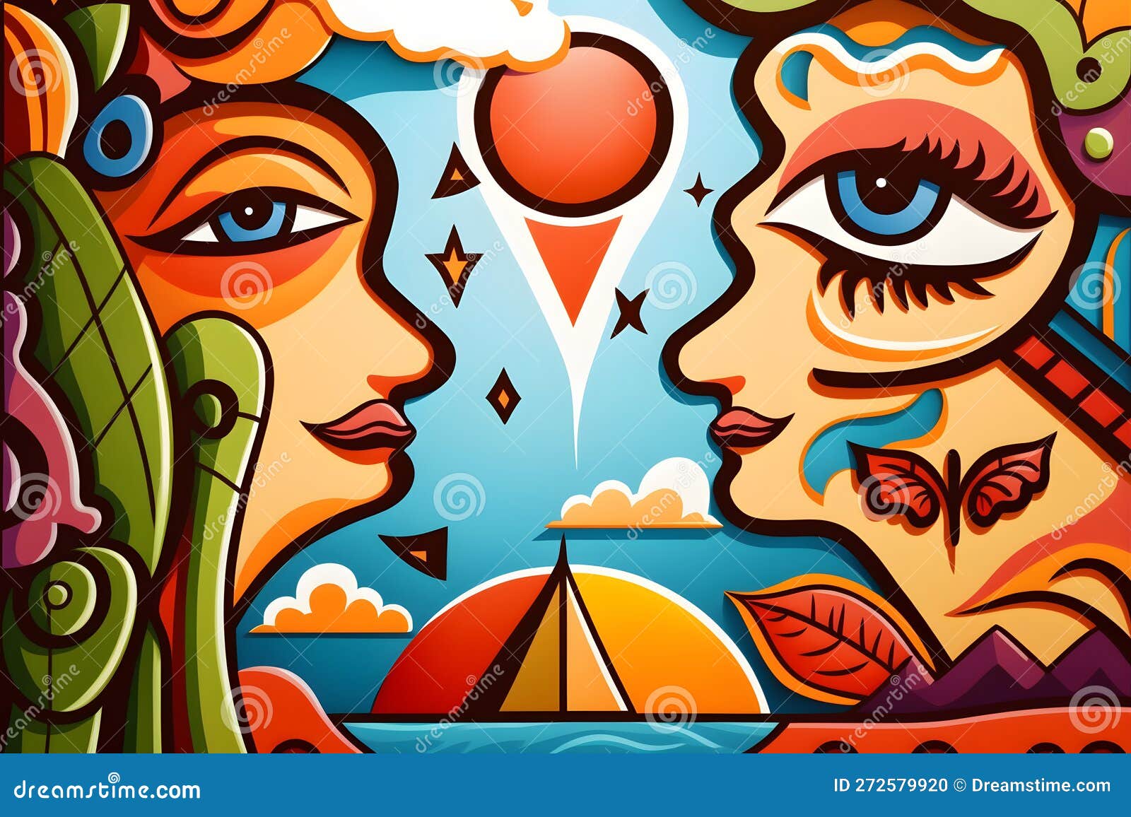 Abstract Modern Art Work with Strange Faces in Picasso Style Stock ...