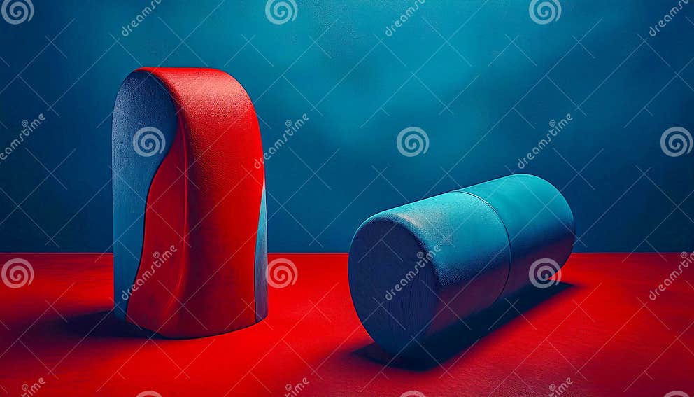 Abstract Modern Background with Two Red and Blue Color Objects on Red ...