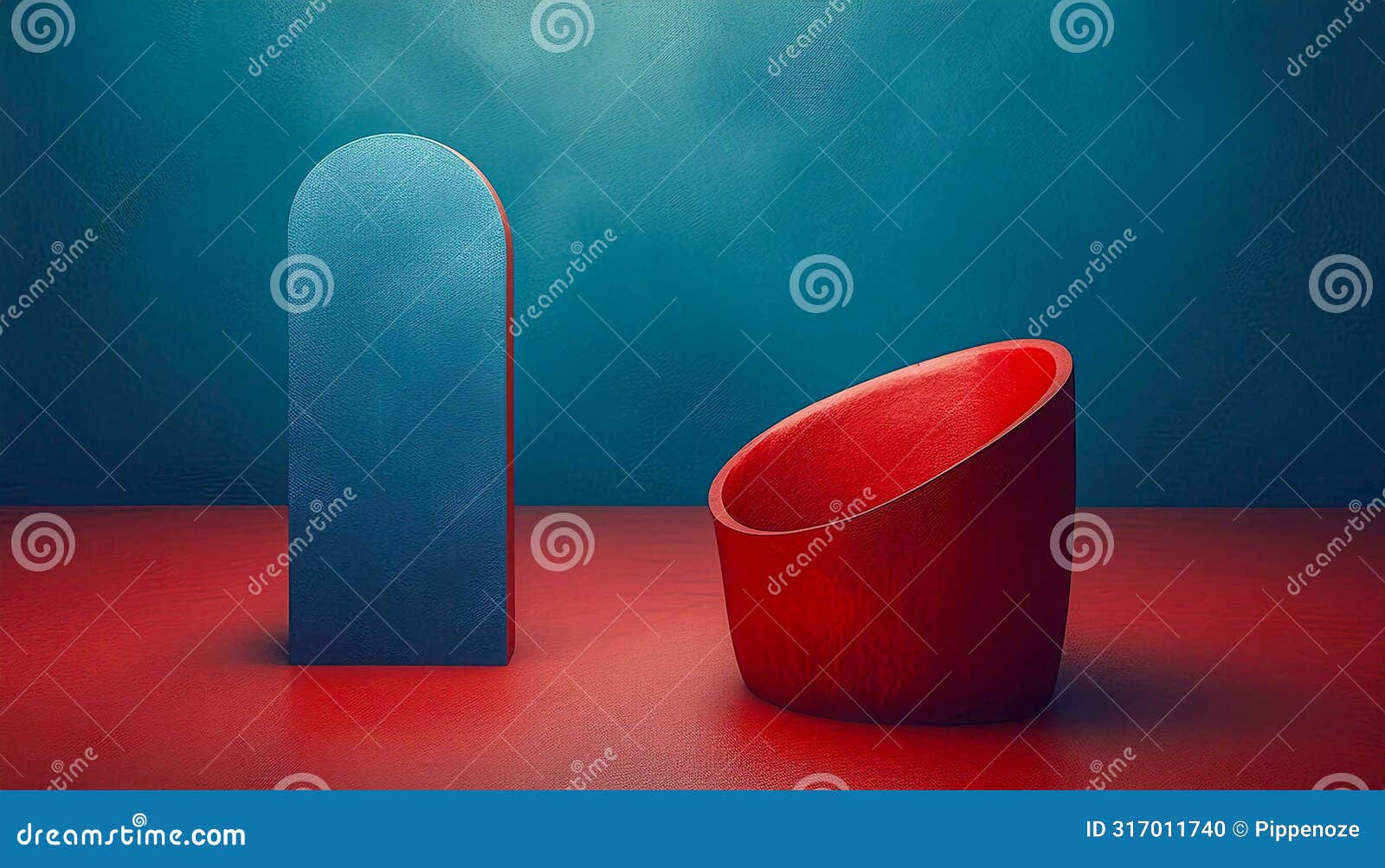 Abstract Modern Background with Two Red and Blue Color Objects on Red ...