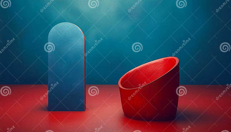 Abstract Modern Background with Two Red and Blue Color Objects on Red ...