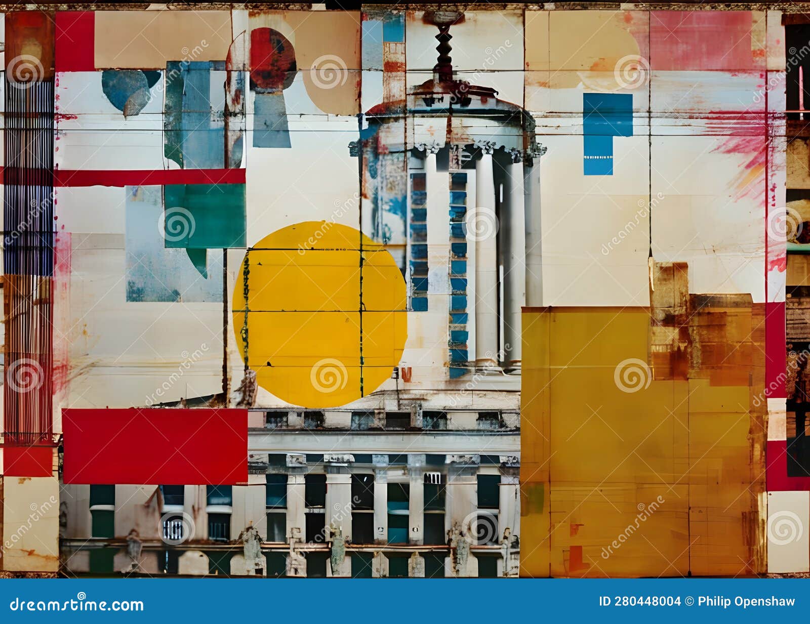 Abstract Collage and Mixed Media Architecture Themed Painting with ...