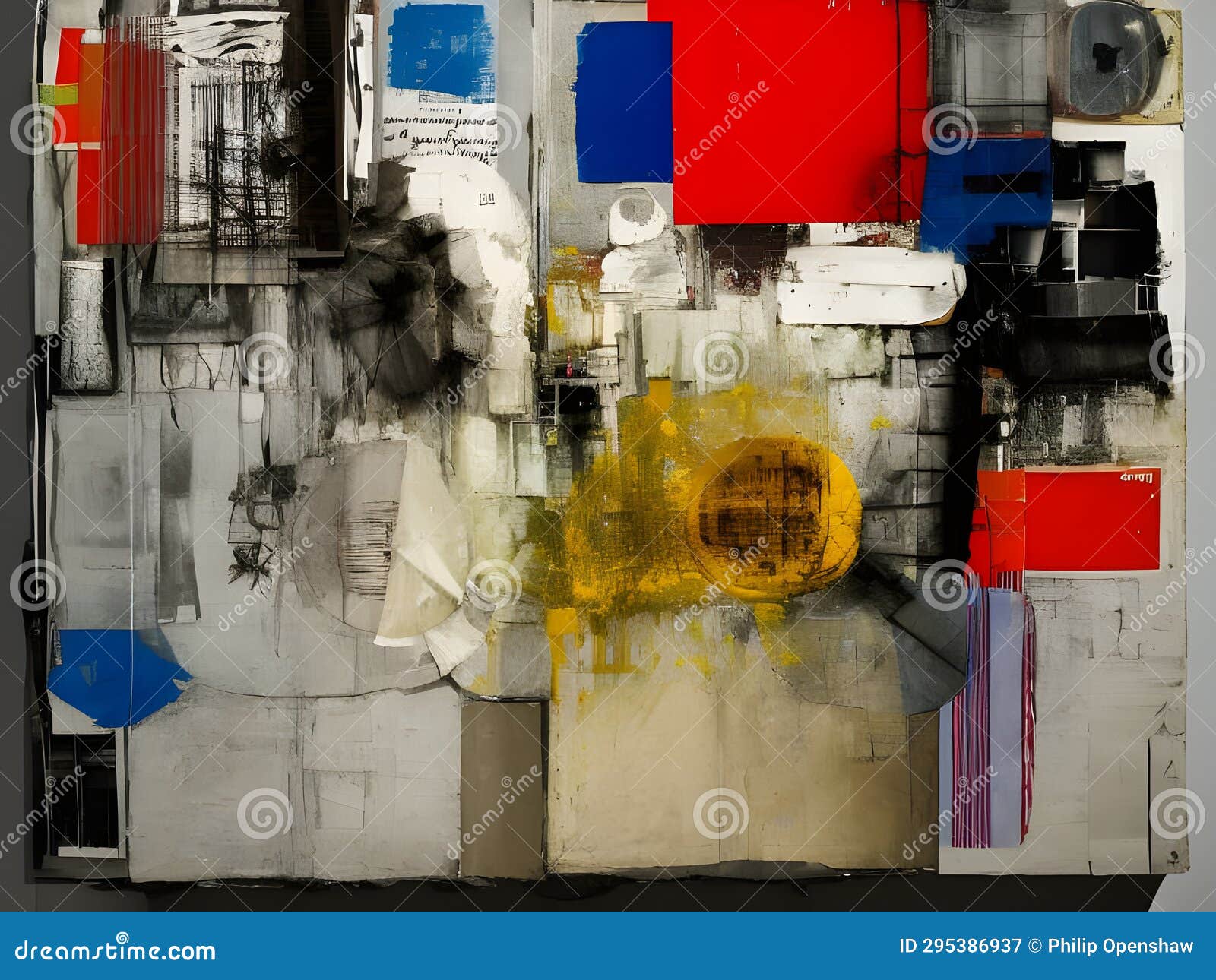 Abstract Collage and Mixed Media Themed Painting with Complementary ...