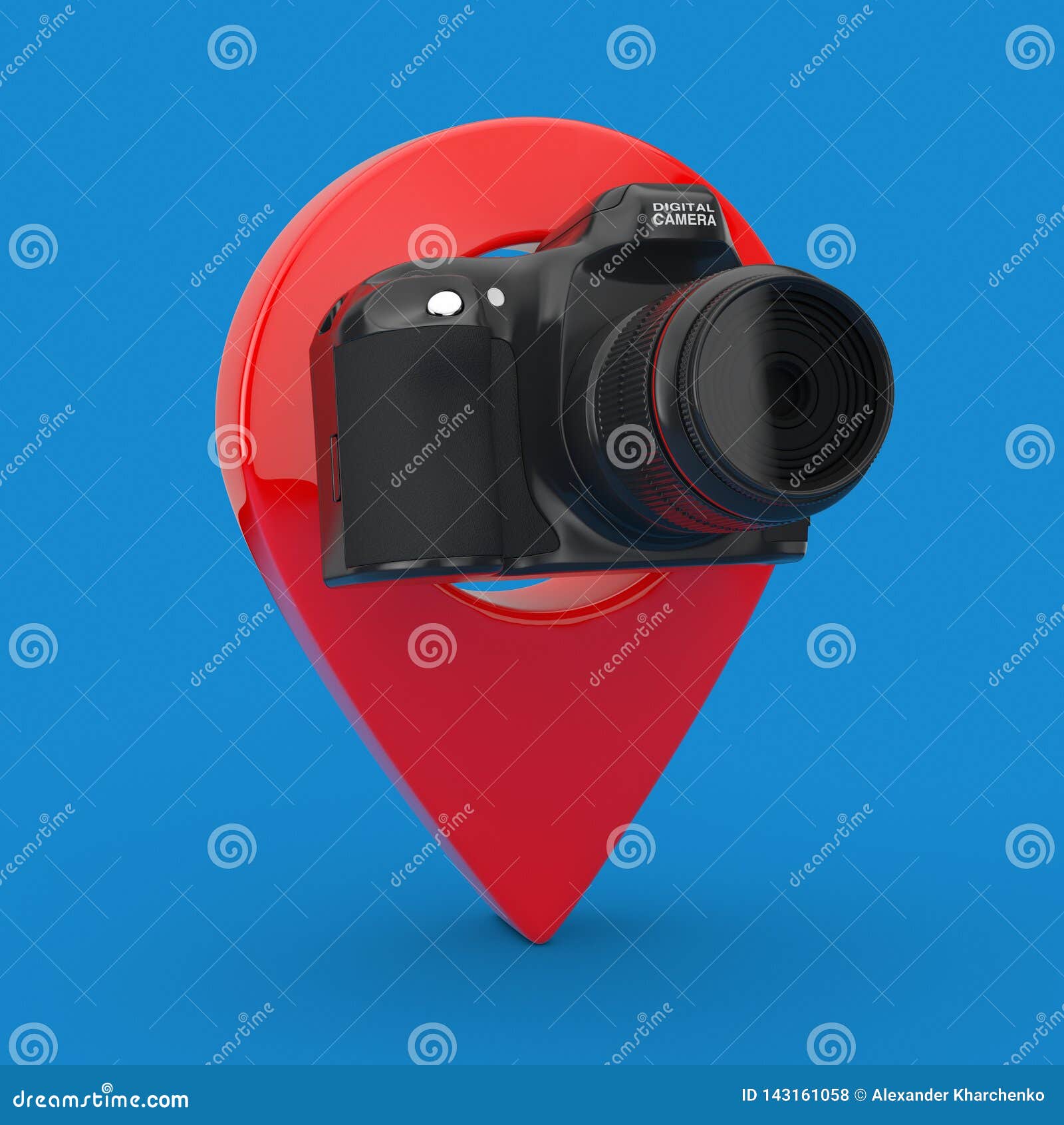 Abstract Modern Digital Photo Camera with Target Pin Pointer. 3d ...