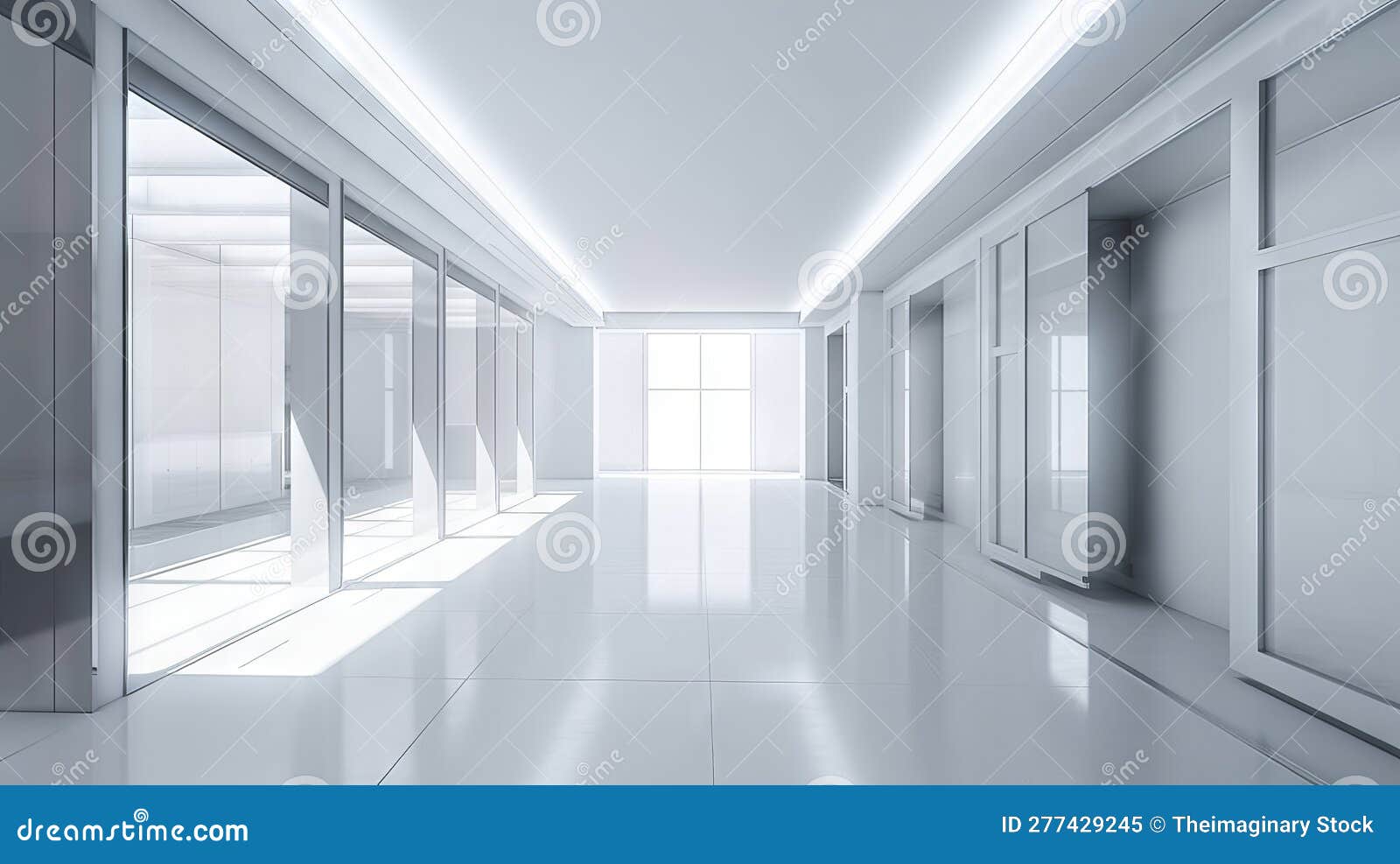 Clean Corridor Leading To Closed Doors. Digital Illustration Of School ...