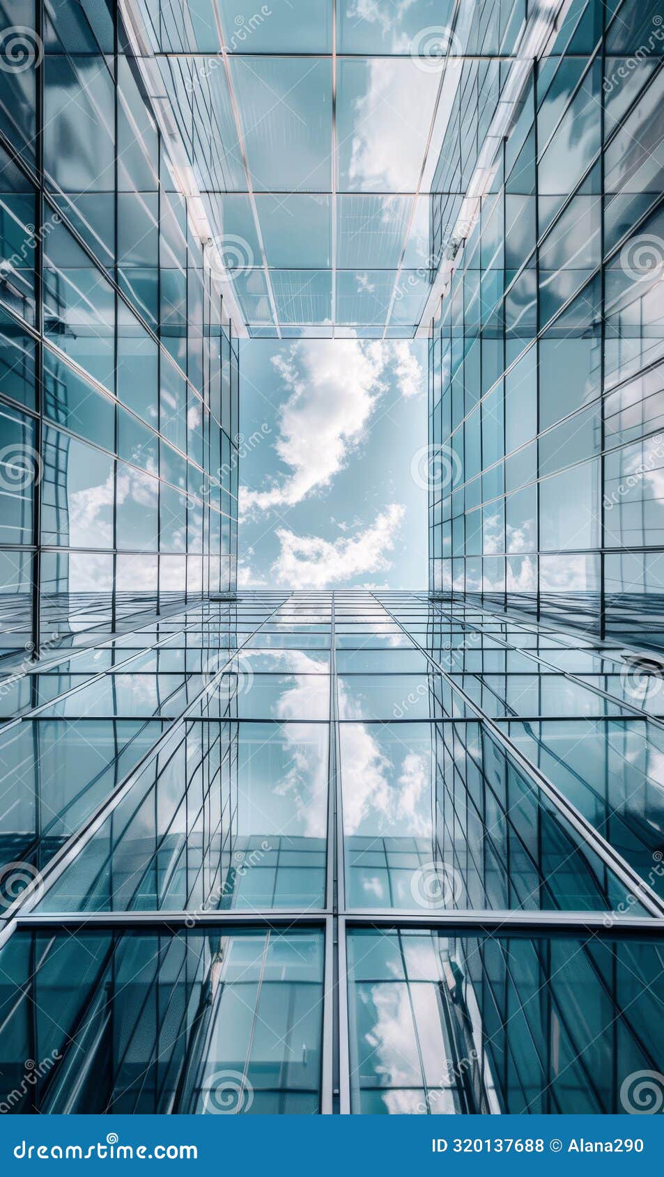 Abstract Modern Glass Office Building in Downtown, View from Below ...