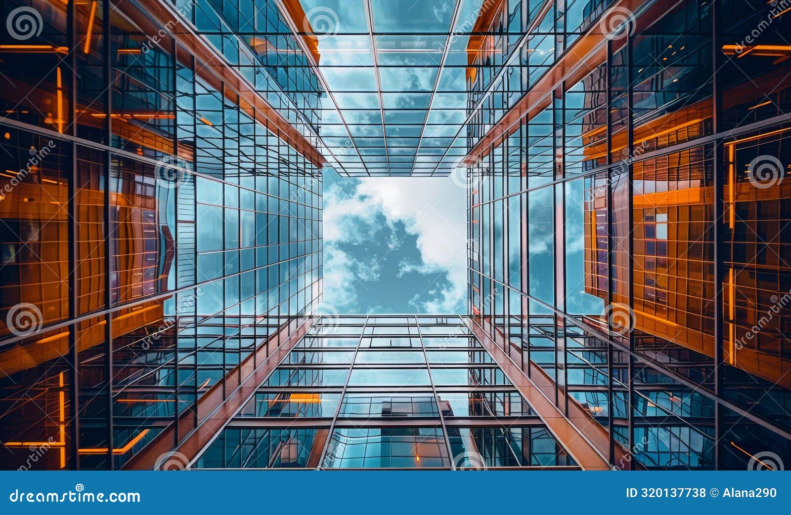Abstract Modern Glass Office Building In Downtown, View From Below ...