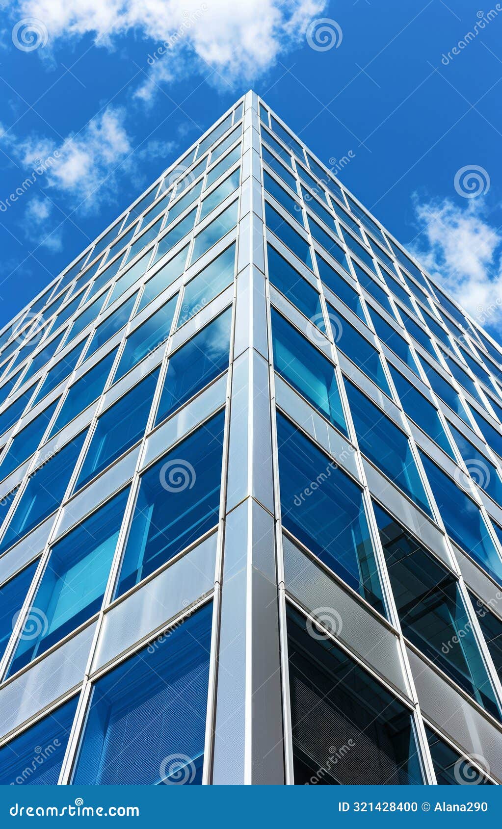 Abstract Modern Glass Office Building in Downtown, View from Below ...