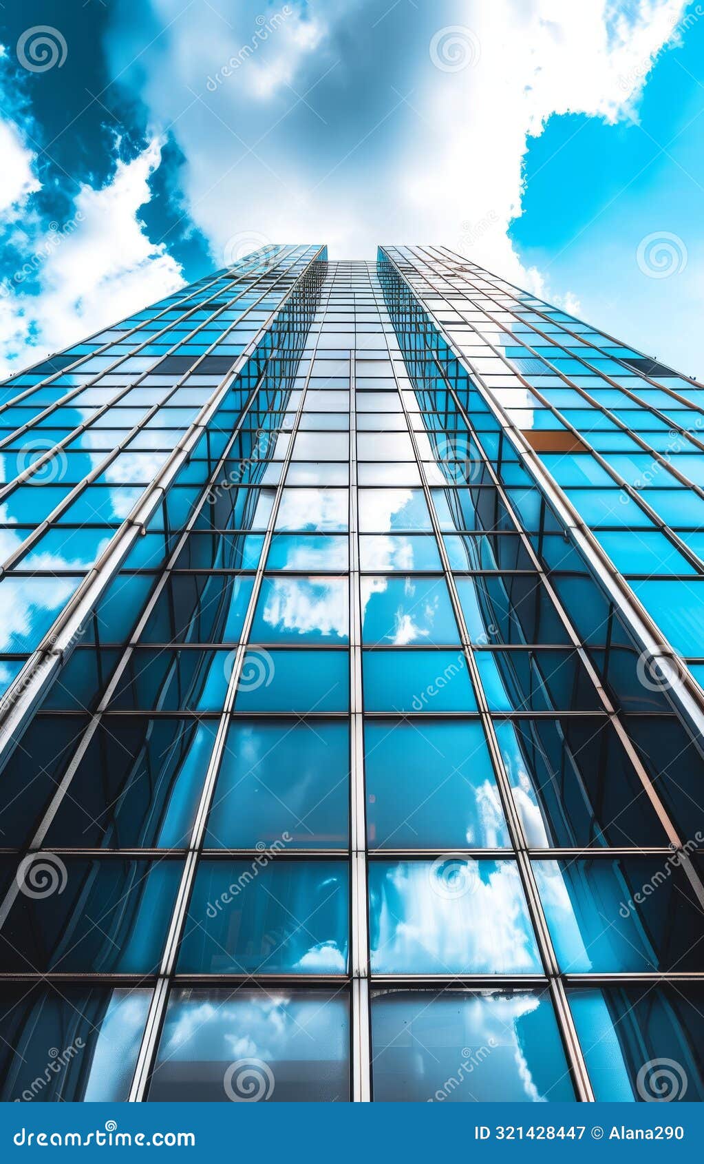 Abstract Modern Glass Office Building in Downtown, View from Below ...