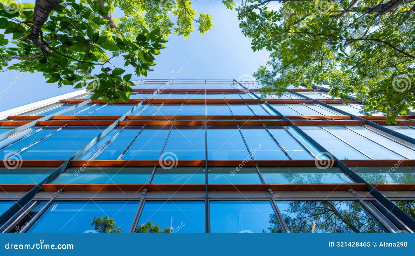 Abstract Modern Glass Office Building in Downtown, View from Below ...