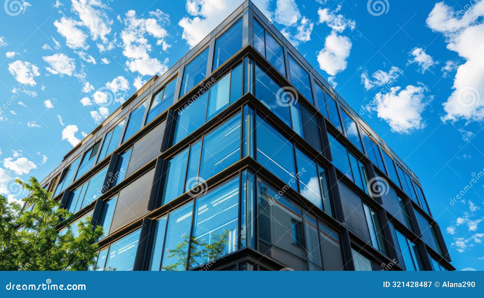 Abstract Modern Glass Office Building in Downtown, View from Below ...