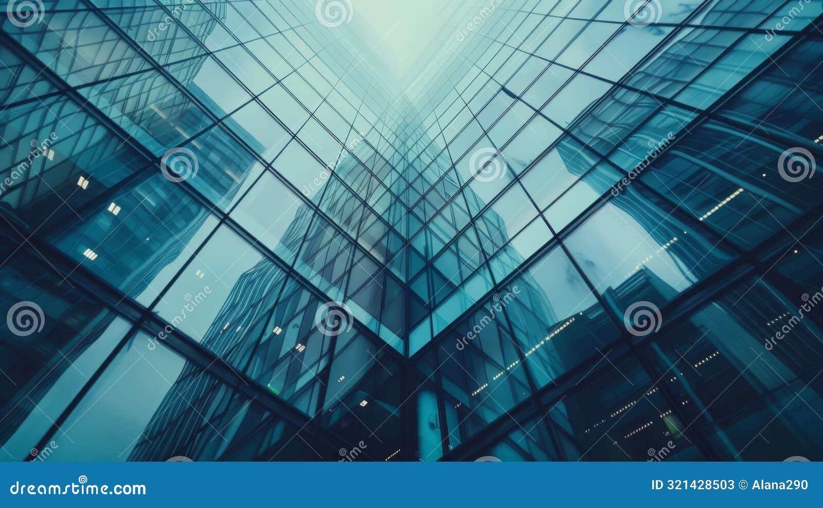 Abstract Modern Glass Office Building in Downtown, View from Below ...