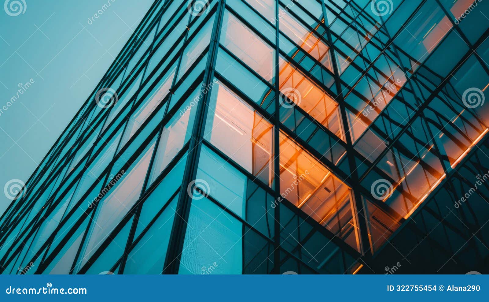 Abstract Modern Glass Office Building in Downtown, View from Below ...
