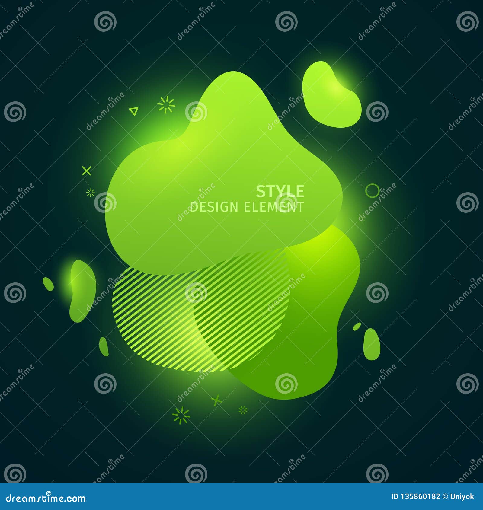 Abstract Modern Graphic Elements. Dynamical Green Neon Colored Forms ...