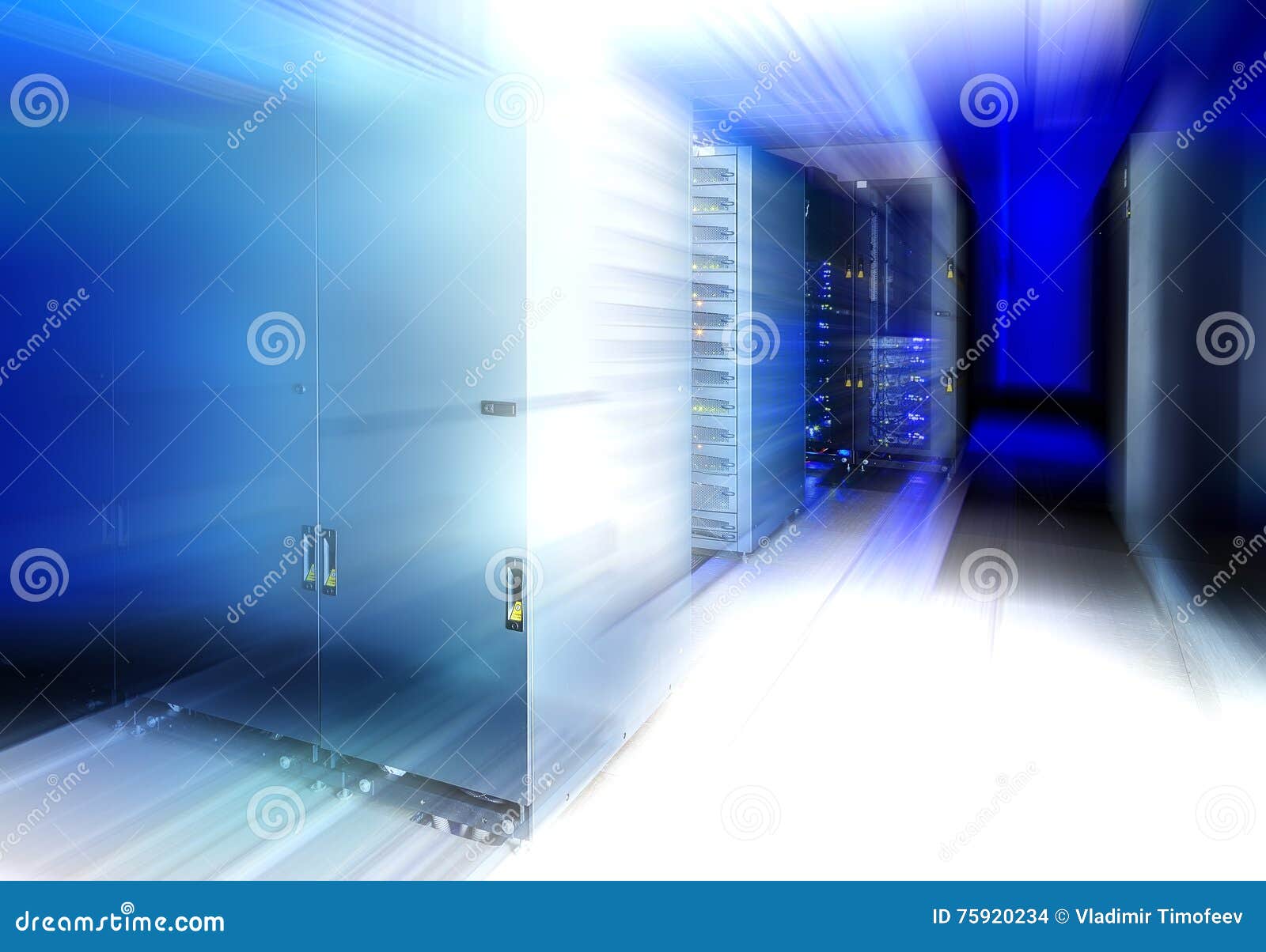 Abstract Modern High Tech Internet Data Center Room with Rows of Racks ...