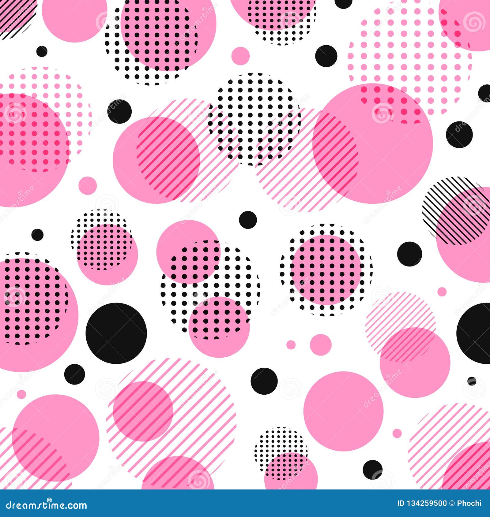 Abstract Modern Pink, Black Dots Pattern with Lines Diagonally on White ...