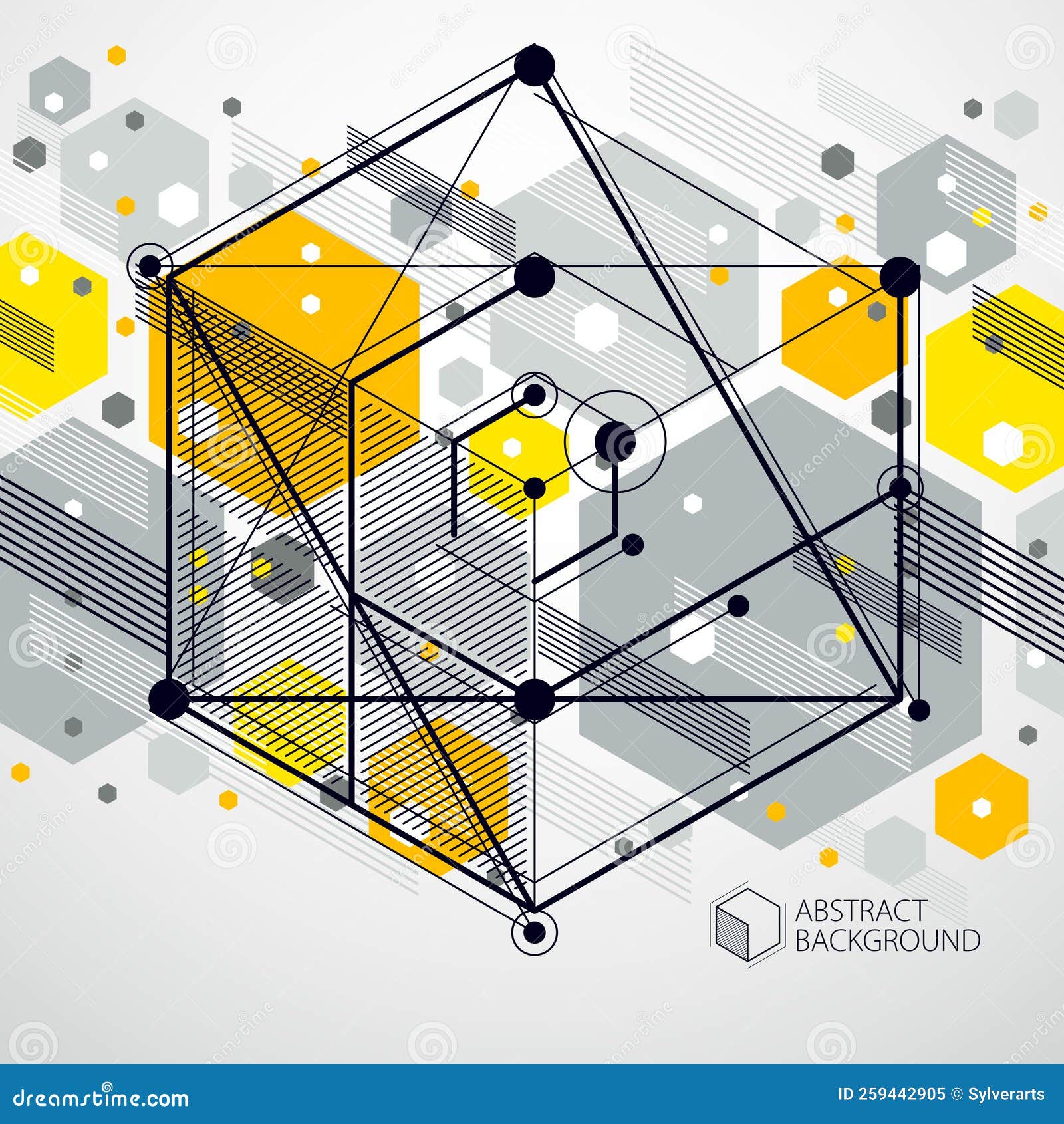 Abstract Modern Retro Yellow 3D Background, Geometric Futuristic Shapes ...