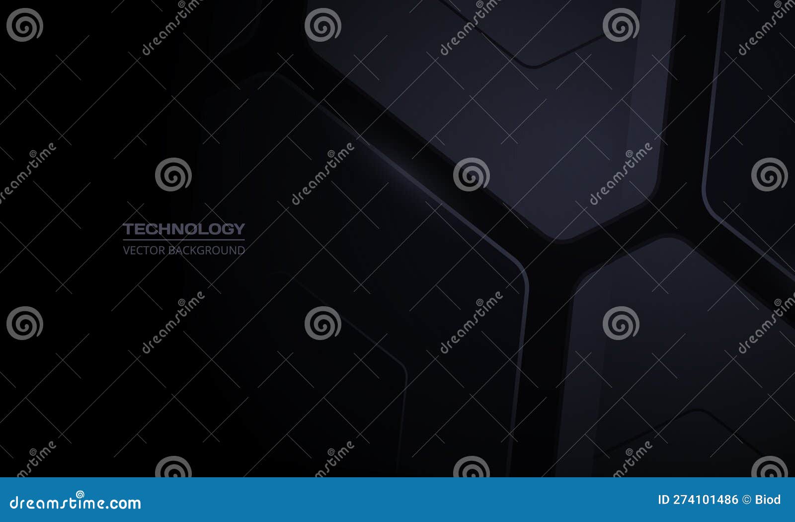 Abstract Modern Technology Black Background with Geometric 3D Shapes ...