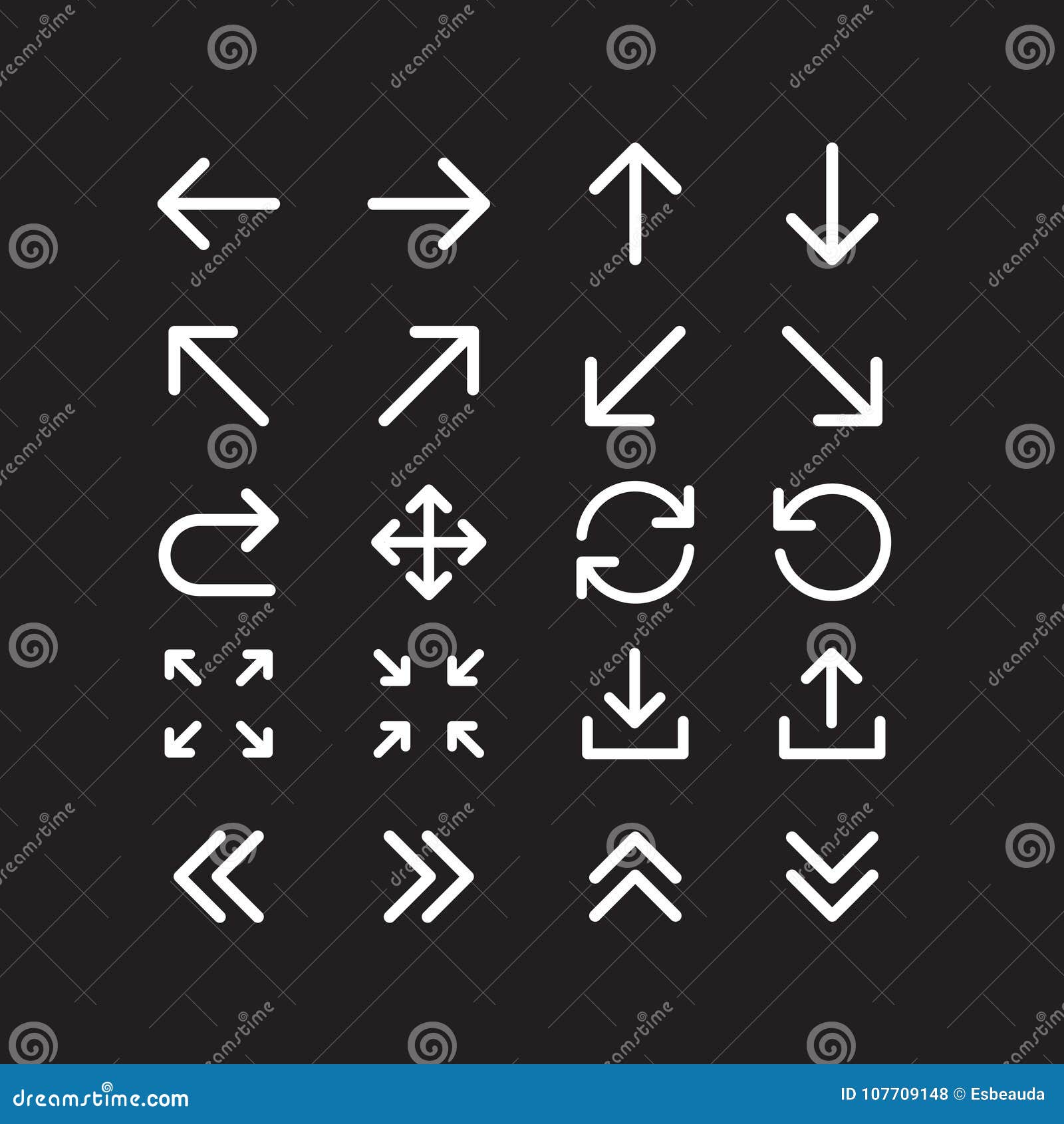 Thin Line Arrow Set stock vector. Illustration of rotate - 107709148