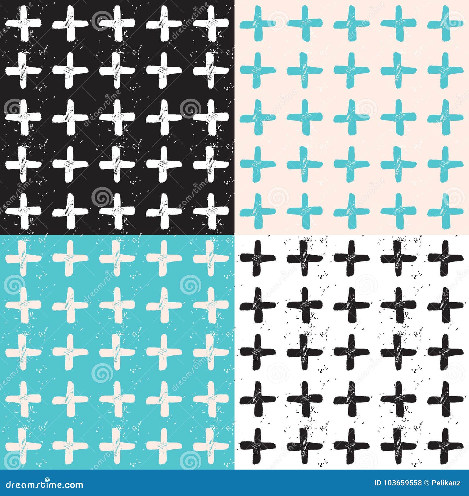 Abstract Modern and Trendy Hand Drawn Plus Sign Patterns Set Stock ...