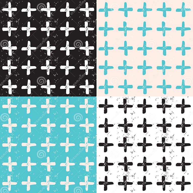 Abstract Modern and Trendy Hand Drawn Plus Sign Patterns Set Stock ...
