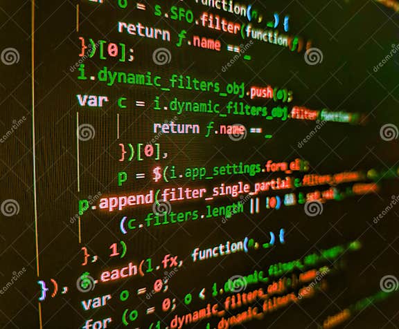 Abstract Modern Virtual Computer Script. Application Web Source Code on Monitor. Monitor Closeup ...