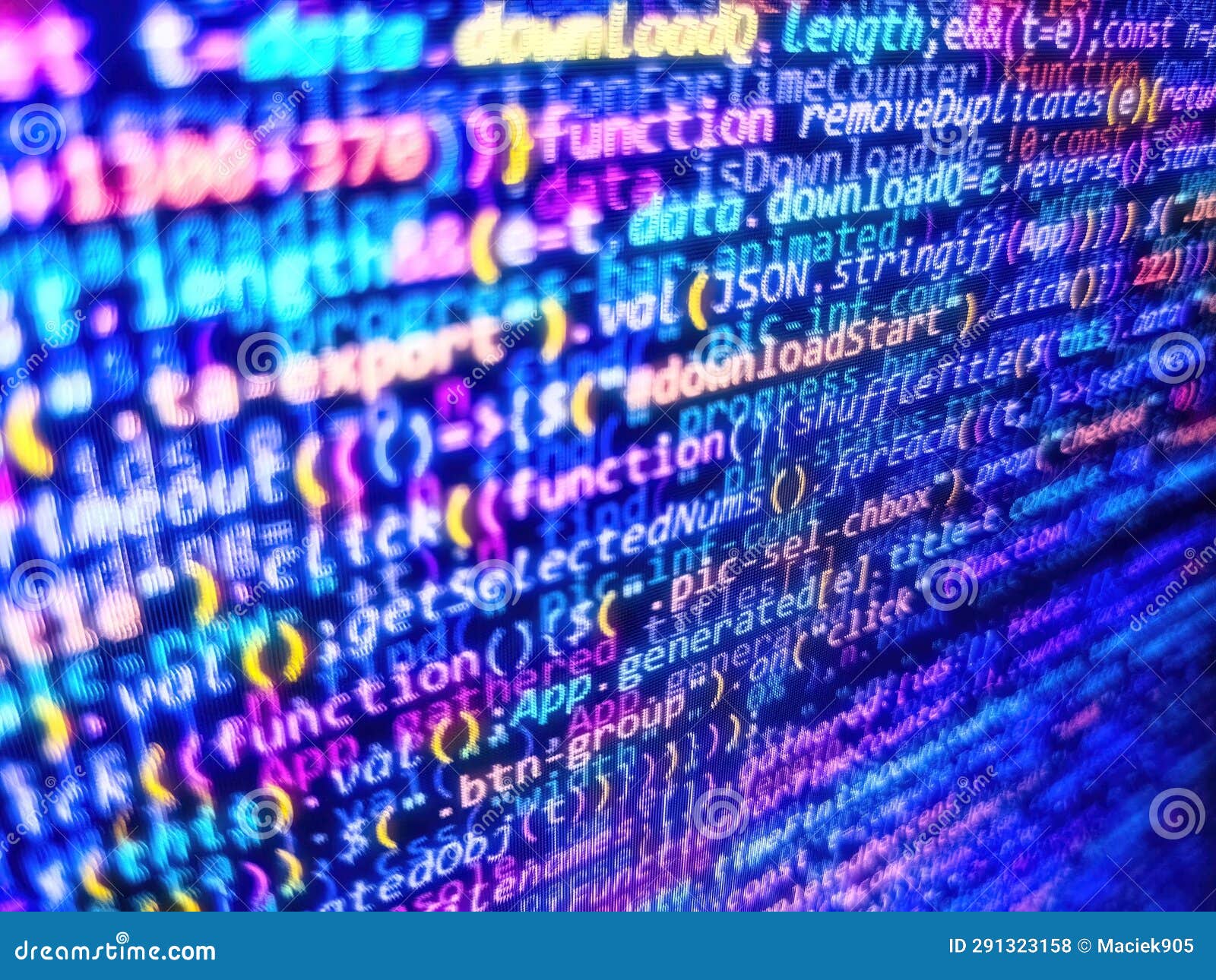 Abstract Modern Virtual Computer Script. Lots of Digits on the Computer Screen. Programmer ...