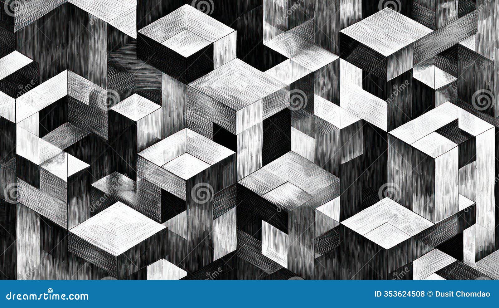 Abstract Modular Cube Arrangement in Grayscale, Showcasing Geometric ...