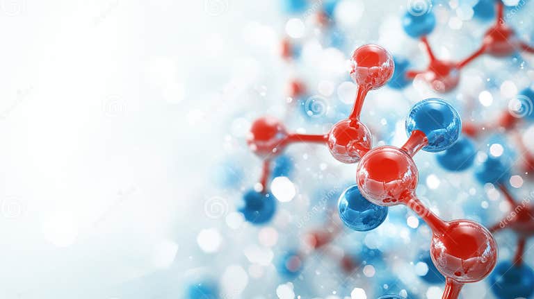 Abstract Molecular Structure with Blue and Red Atoms on a White ...