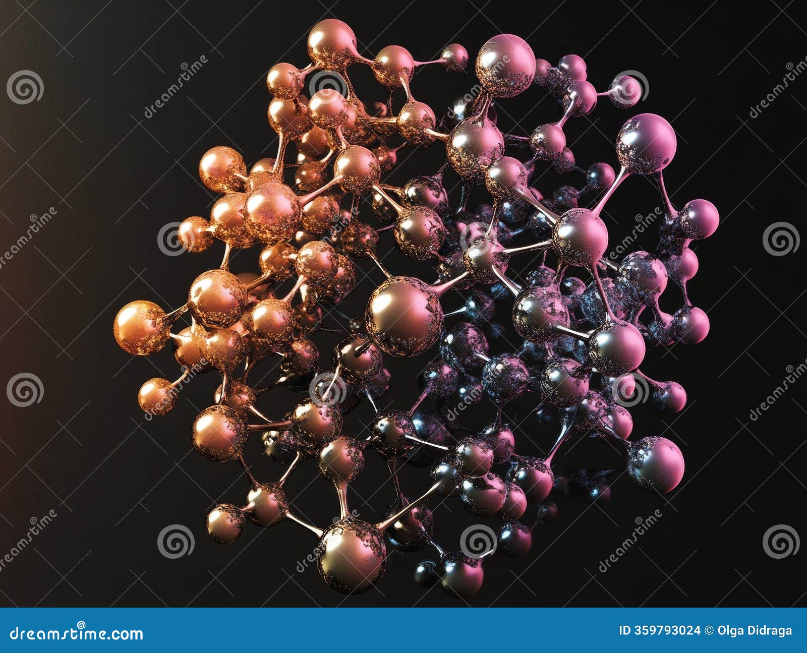 Abstract Molecular Structure with Metallic Spheres and Connected Nodes ...