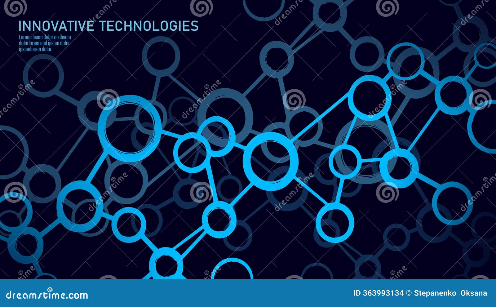 Abstract Molecular Structure Network. Interconnected Circular Nodes ...