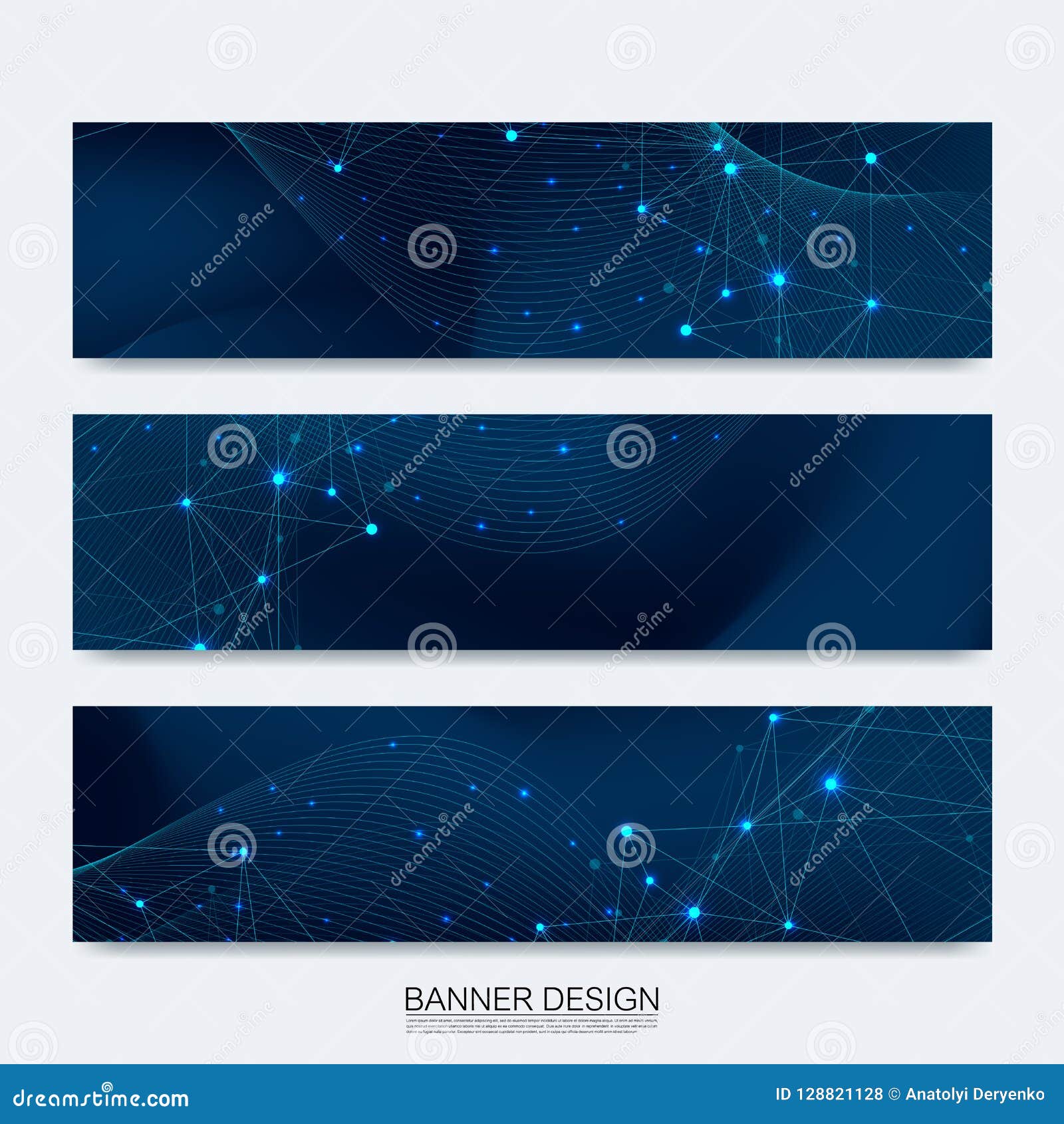 Abstract Molecules Banners Set with Lines, Dots, Circles, Polygons ...