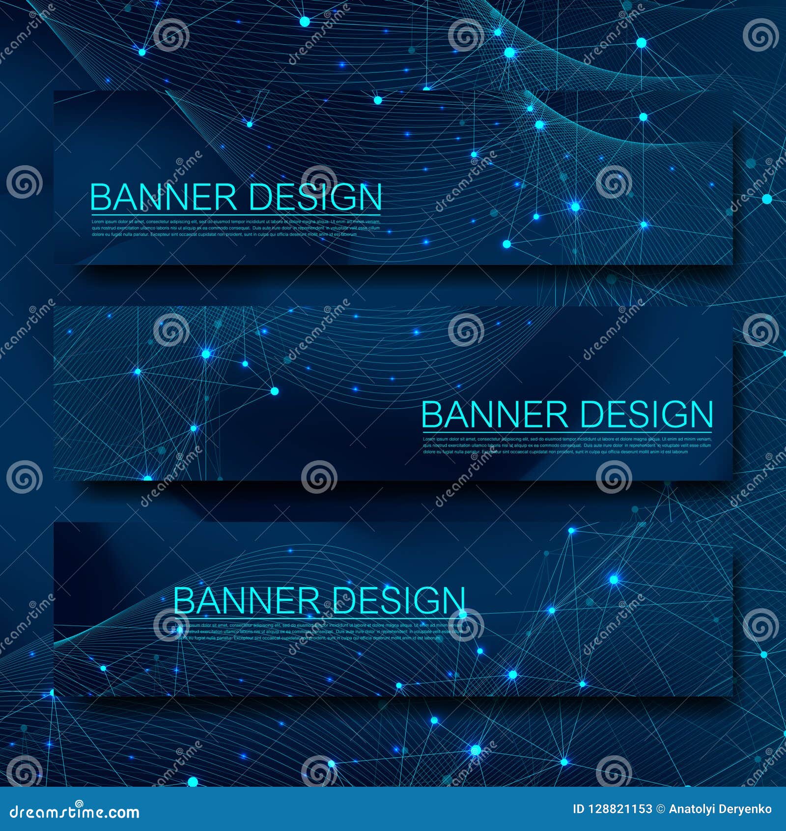 Abstract Molecules Banners Set with Lines, Dots, Circles, Polygons ...