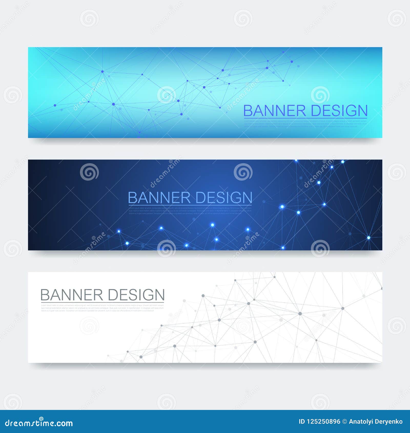 Abstract Molecules Banners Set with Lines, Dots, Circles, Polygons ...