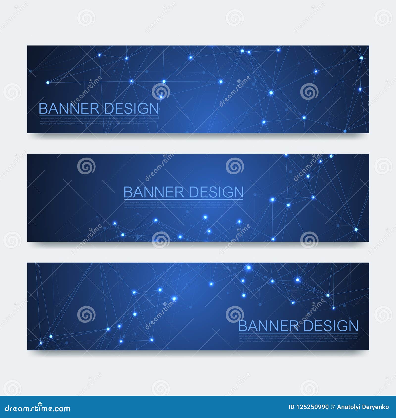 Abstract Molecules Banners Set with Lines, Dots, Circles, Polygons ...