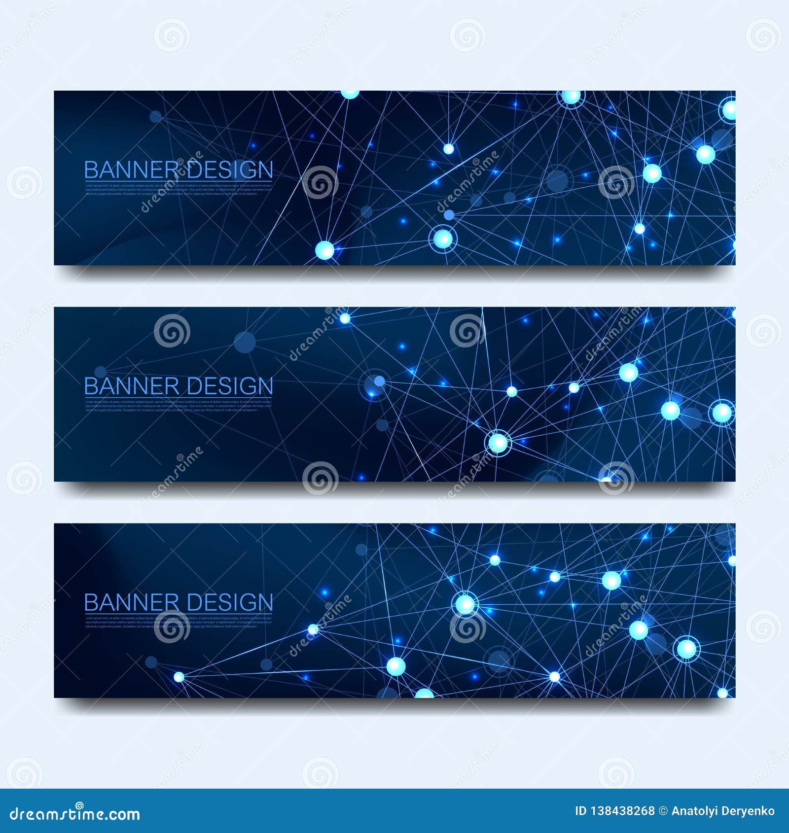 Abstract Molecules Banners Set with Lines, Dots, Circles, Polygons ...