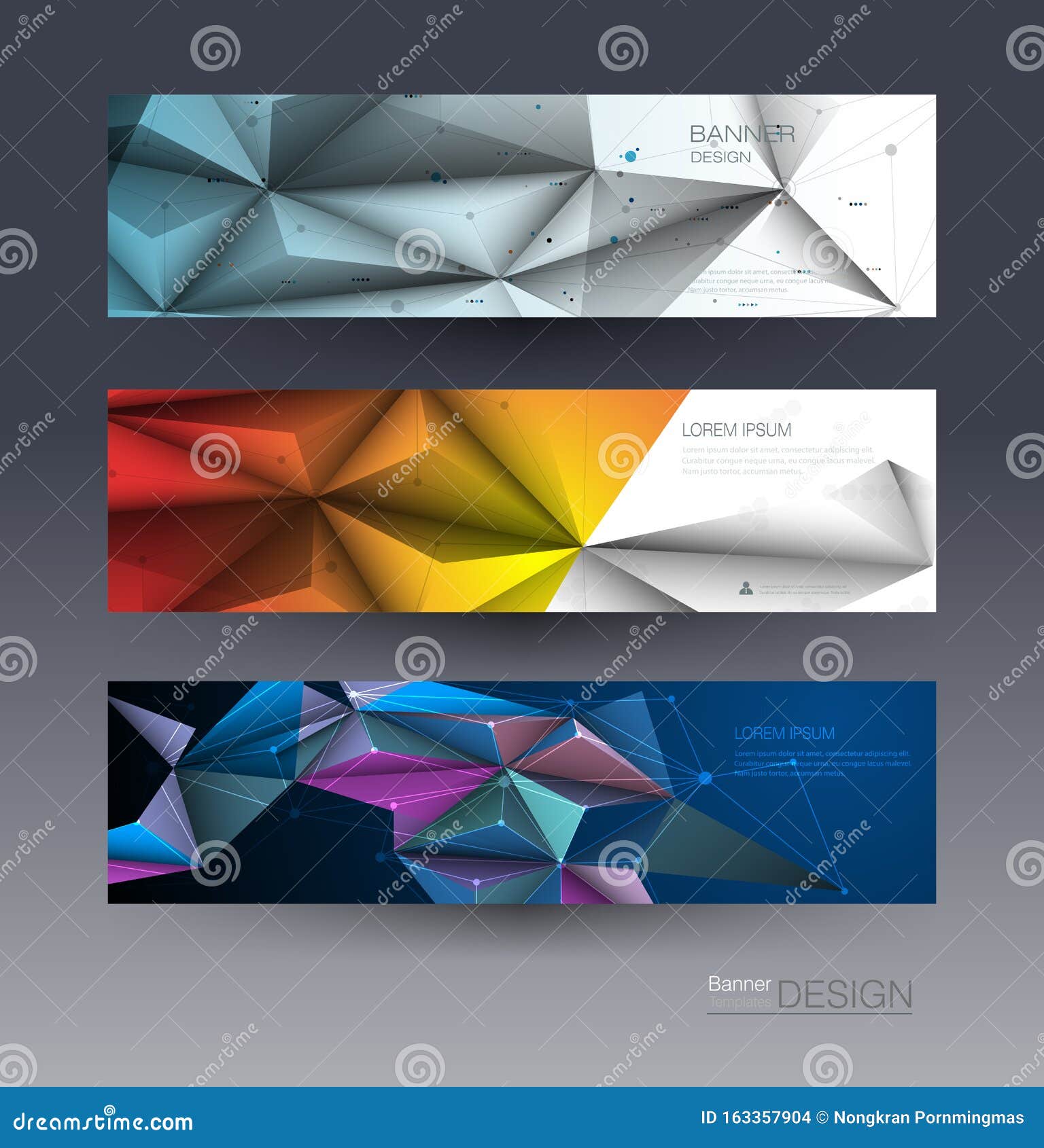 Abstract Molecules Banners Set with Lines,Geometric,Polygon. Vector ...