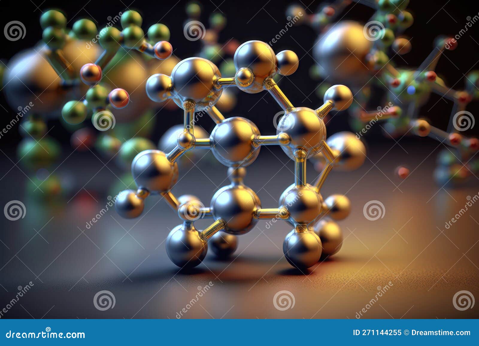 Abstract Molecules Design. Molecular Structure with Spherical Particles ...