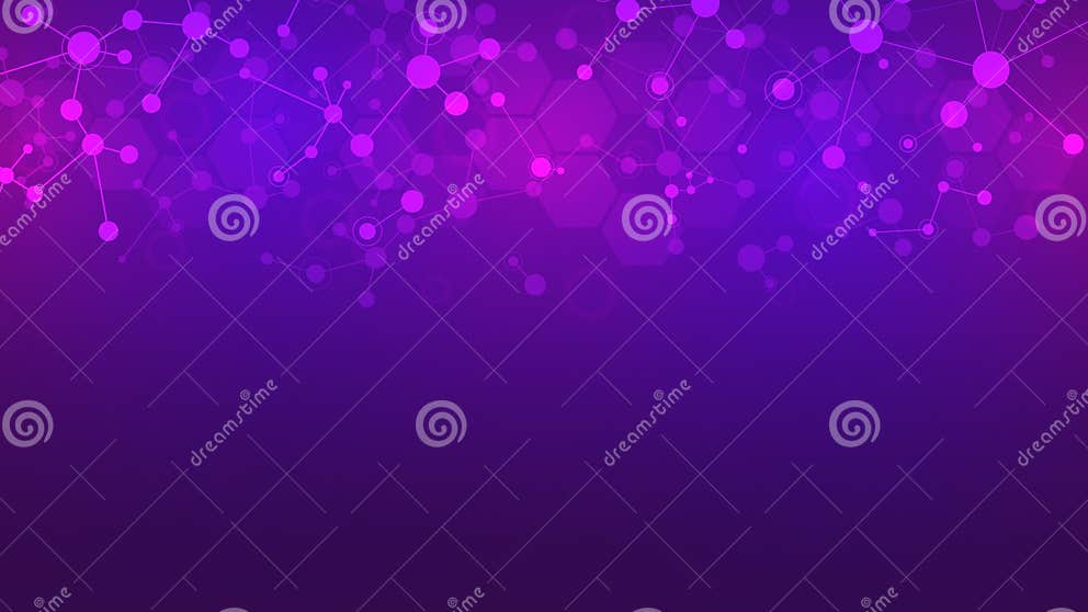Abstract Molecules on Purple Background. Molecular Structures or DNA ...