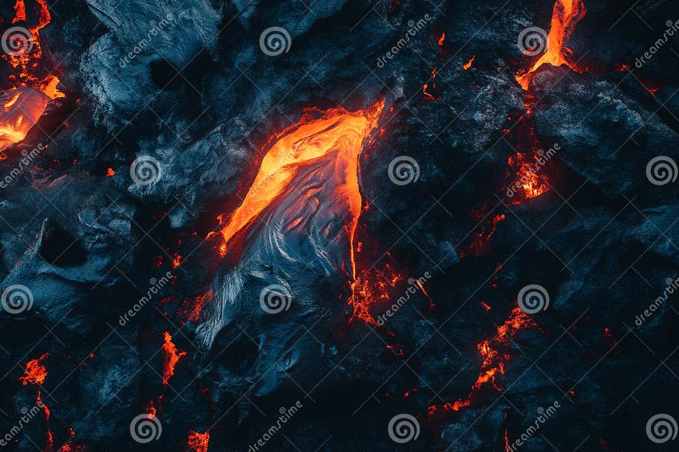 Abstract Molten Lava Design, Intense Red and Black Flows Glowing ...