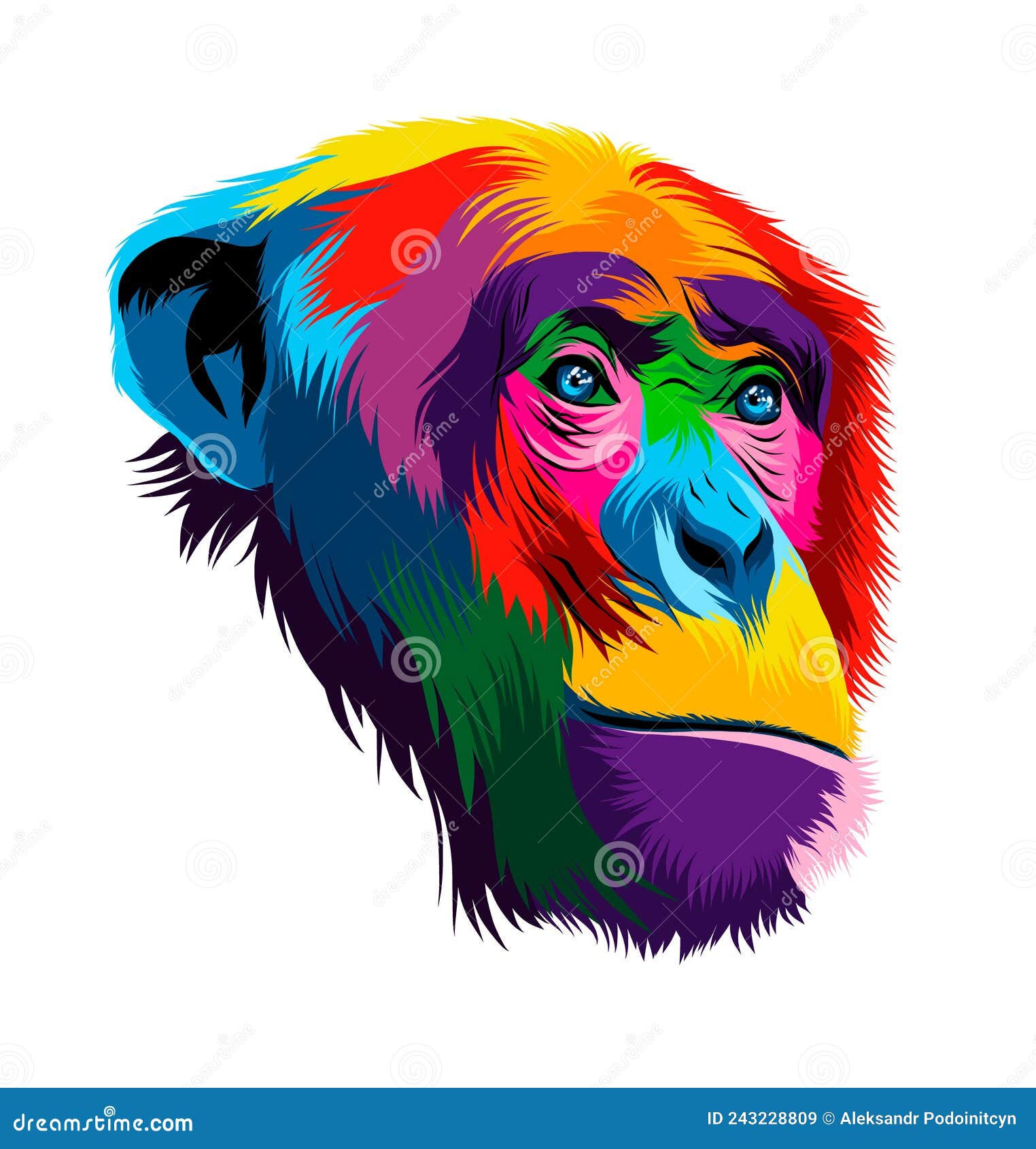 Abstract Monkey Chimpanzee Head Portrait from Multicolored Paints ...