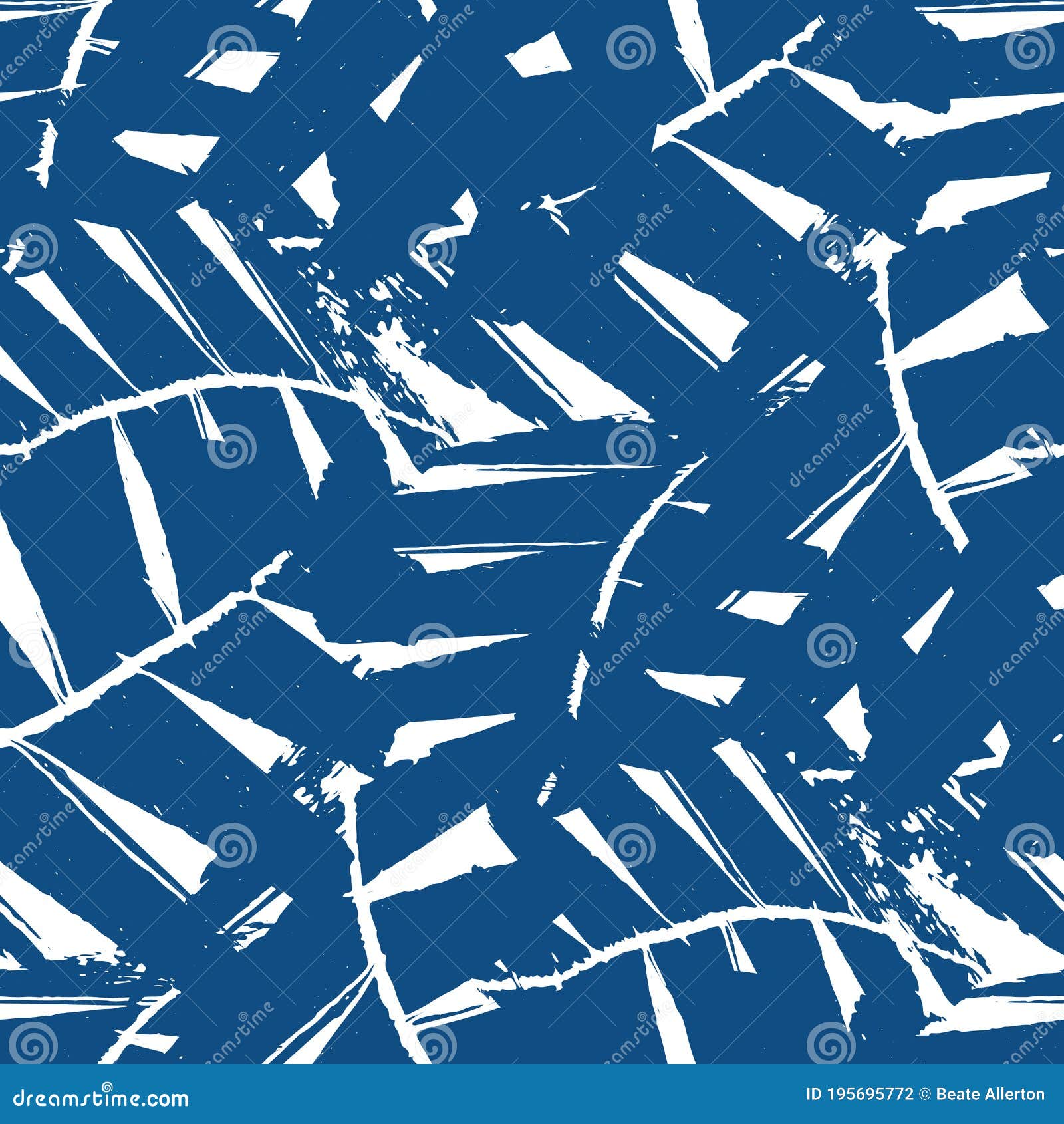 Abstract Mono Print Style Navy Blue Tropical Leaves Seamless Vector ...