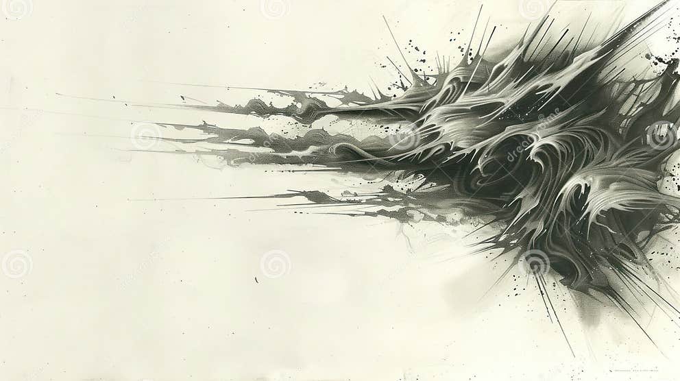 Abstract Monochromatic Artwork with Dynamic Swirling Forms and Splashes ...