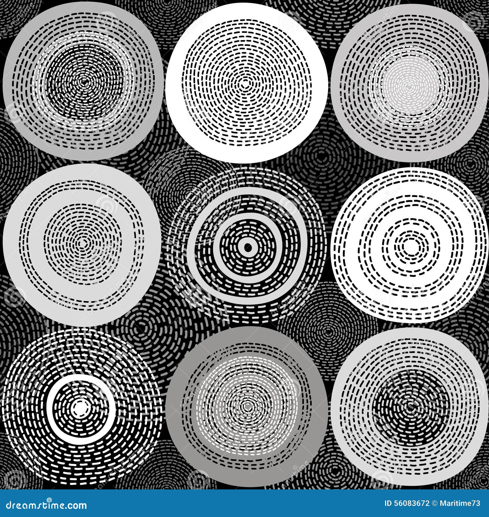 Abstract Monochrome Background with Circles. Vector Seamless Pa Stock ...